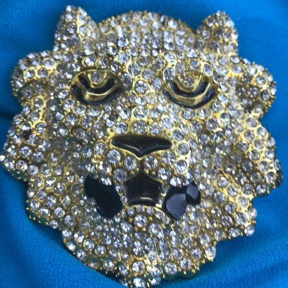 Vintage | Accessories | Vintage Gold Lion Rhinestone Belt Buckle Signed ...